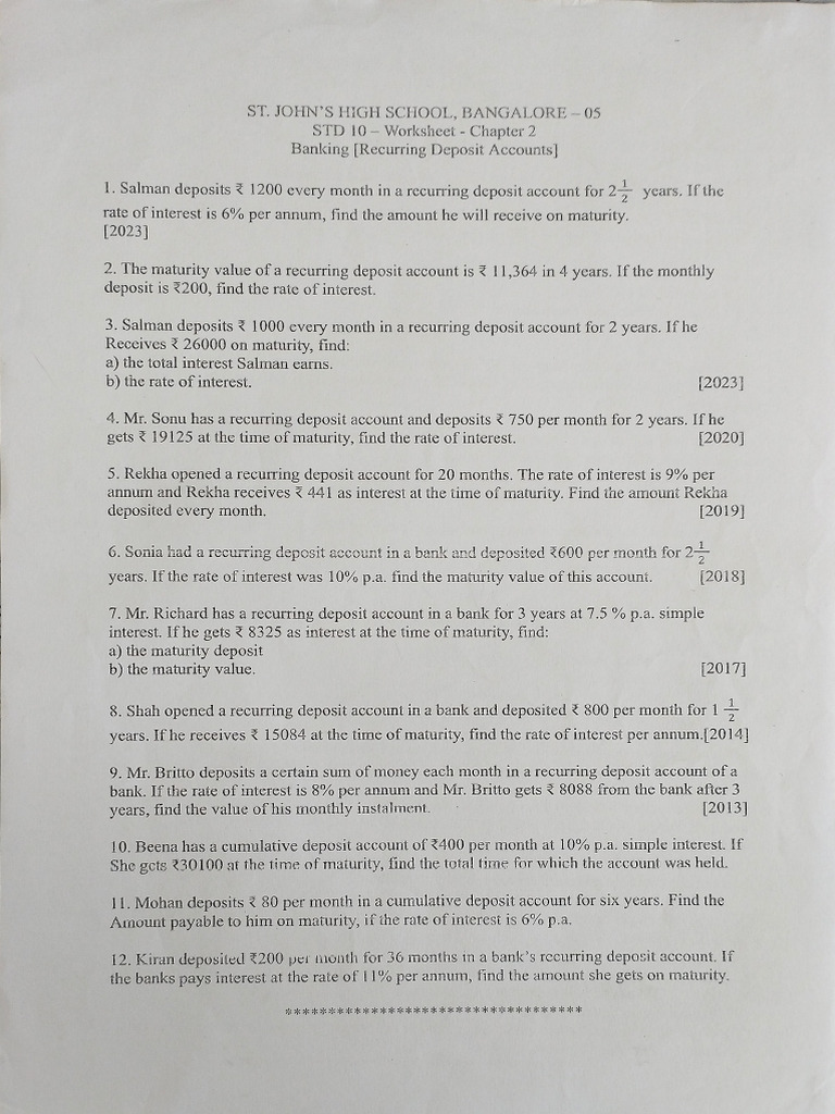 Banking Work Sheet | PDF