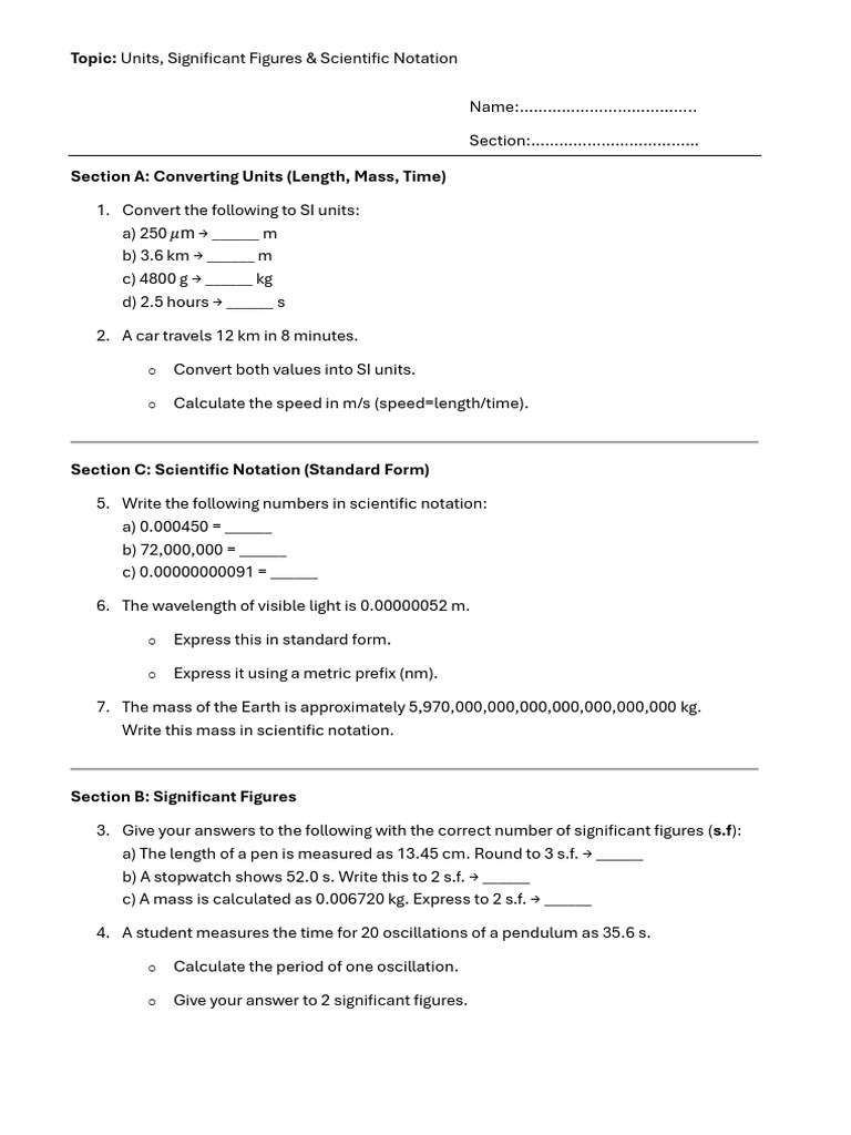 1 Worksheet 1 - Introduction To Measurements | PDF
