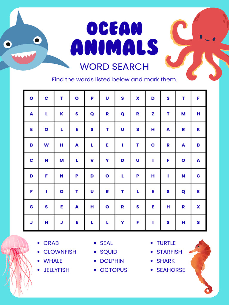 Ocean Animals Word Search Puzzle | PDF
