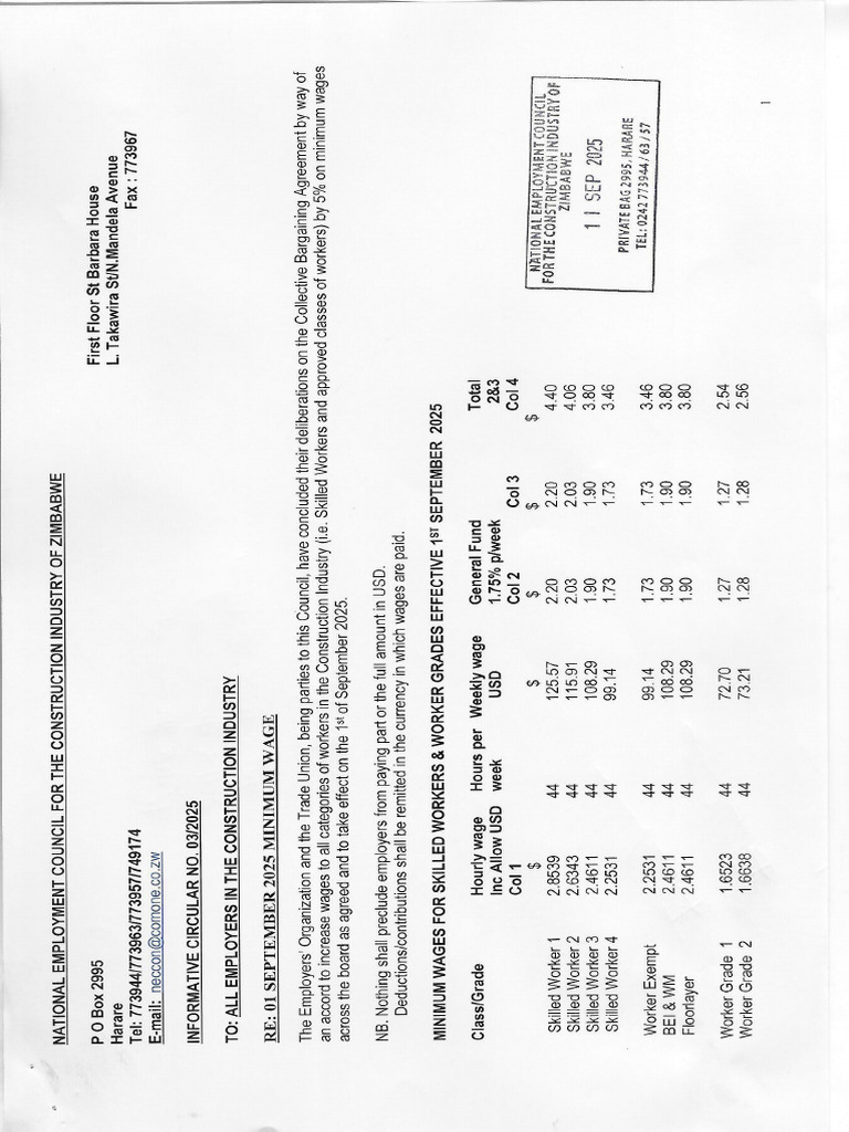 Informative Circular No. 03 of 2025 - Minimum Wage Increase | PDF
