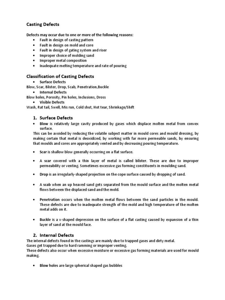 Casting Defects | PDF | Casting (Metalworking) | Chemical Product ...