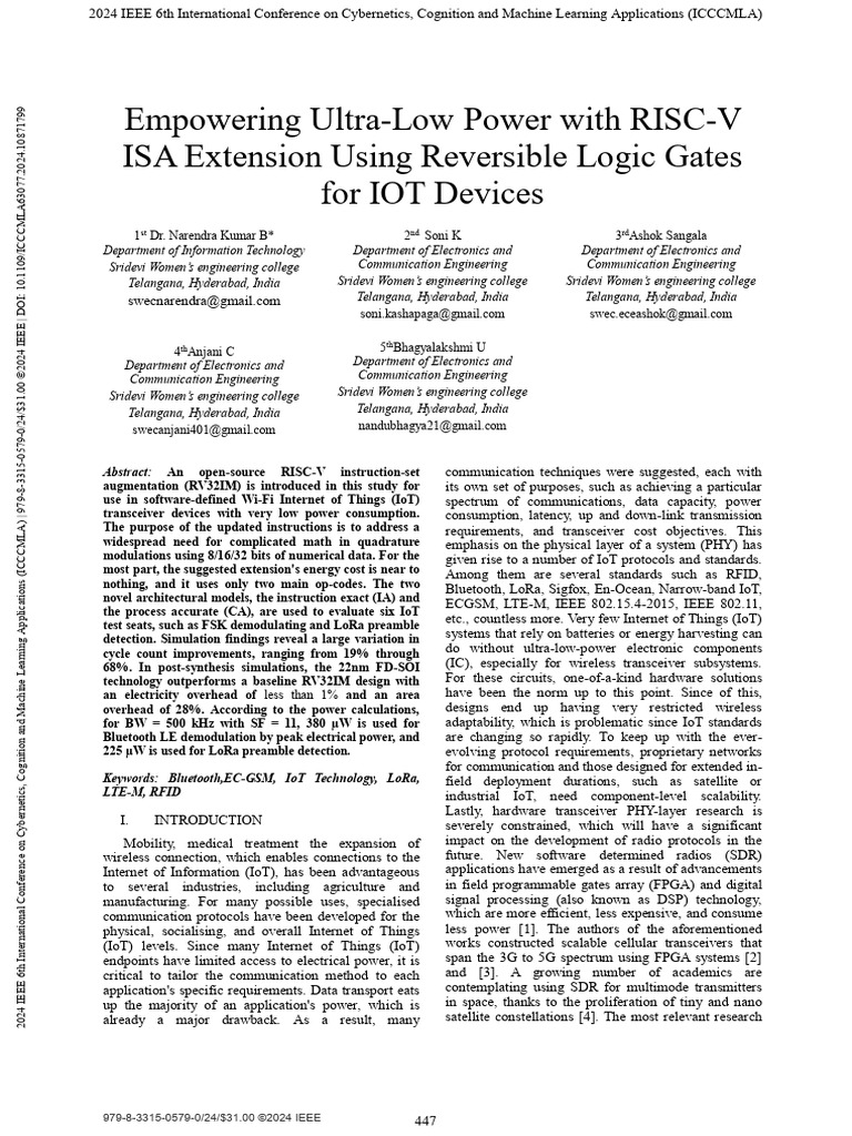 Empowering Ultra-Low Power With RISC-V ISA Extension Using Reversible ...