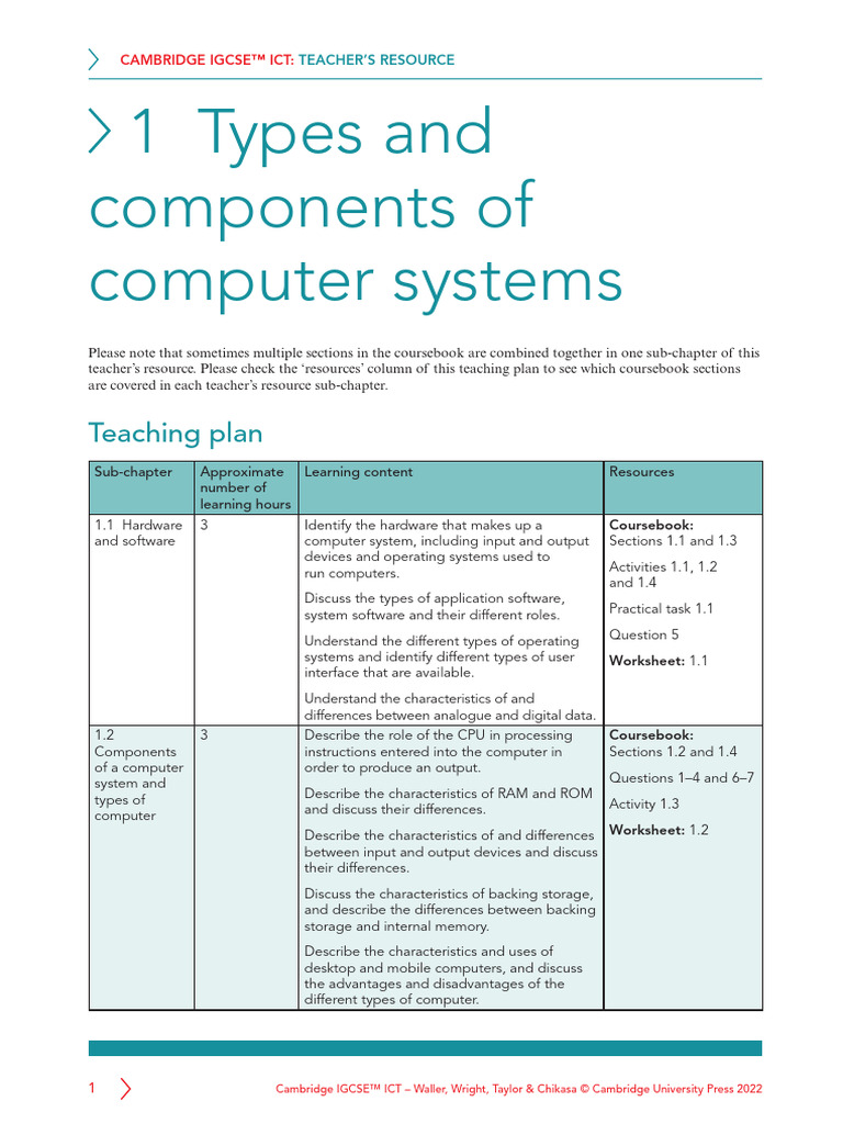 Igcse Ict 3ed TR Teaching Plan 1 | PDF | Educational Technology ...