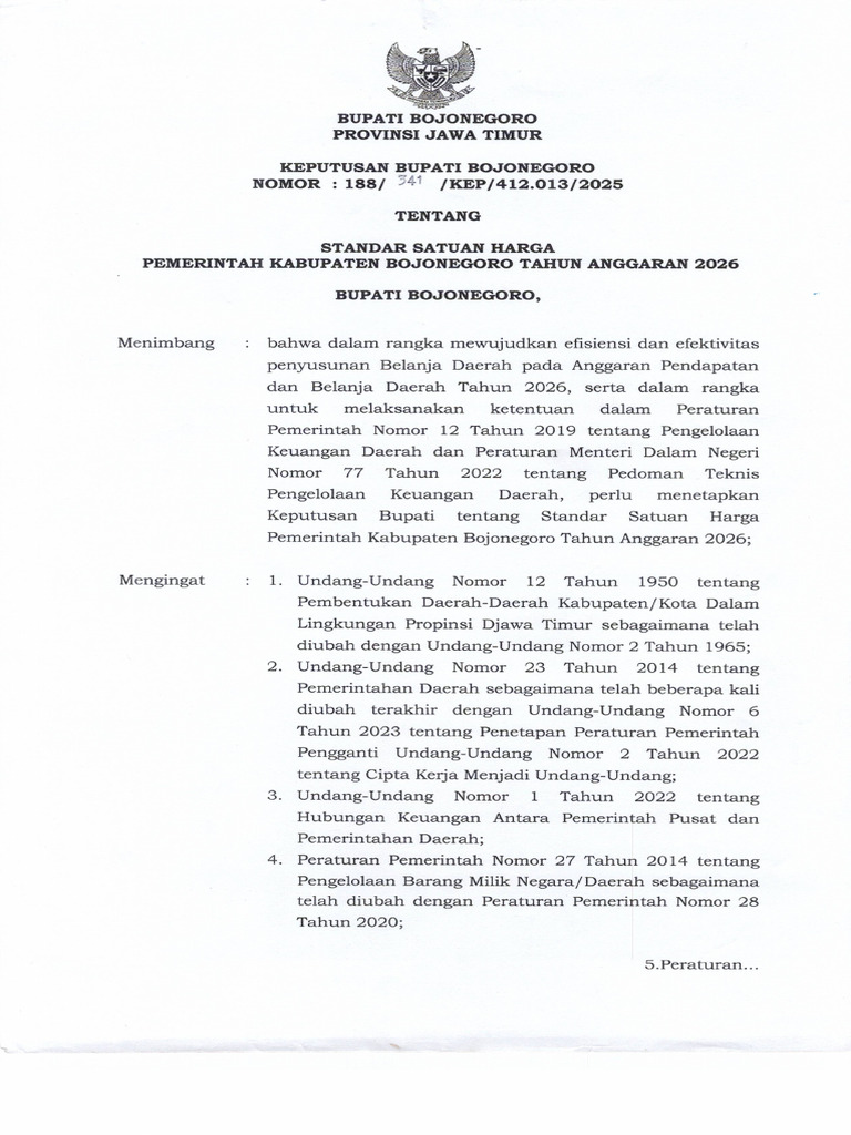 SSH - Keputusan Bupati No. 188 - 341 - KEP - 412.013.2025 Tentang Standar Satuan Harga Tahun ...
