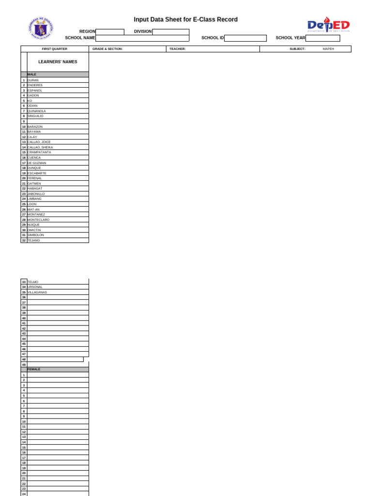 E-Class Record for MAPEH Grades 4-6 | PDF