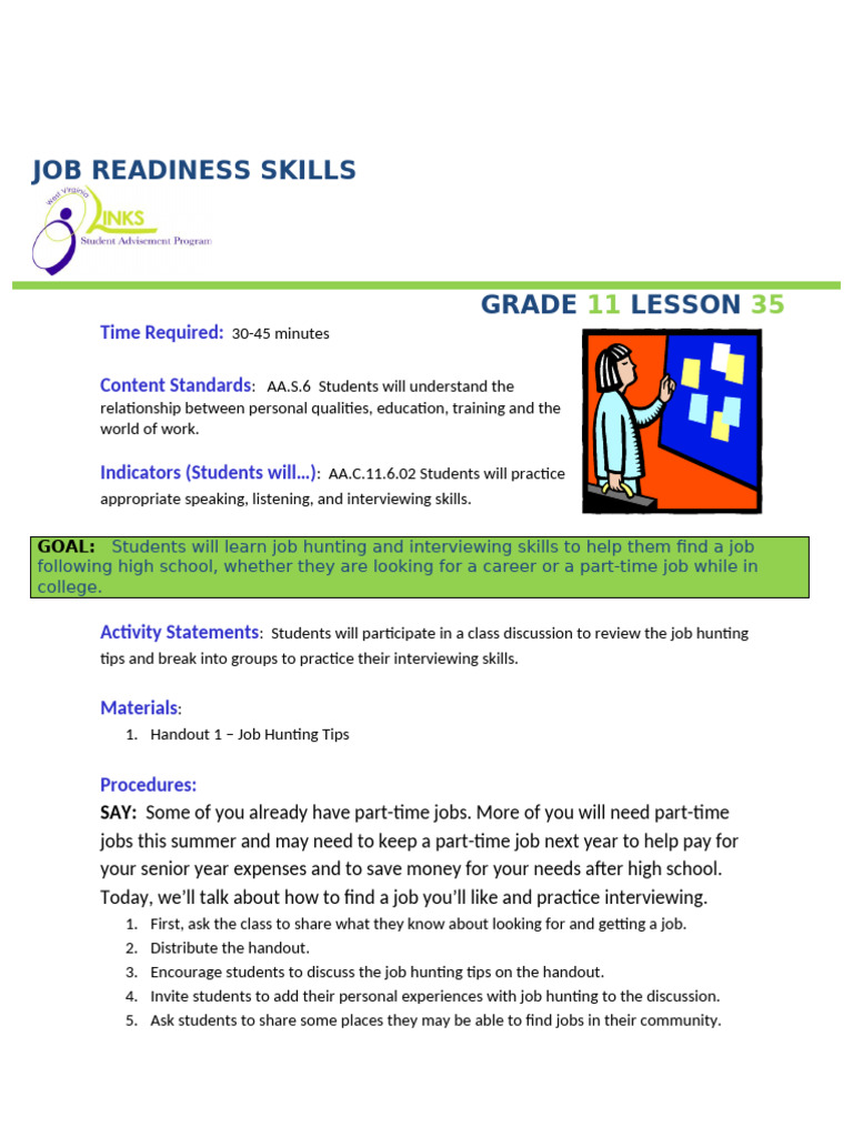 Job Readiness Skills Lesson | PDF | Job Hunting | Lesson Plan