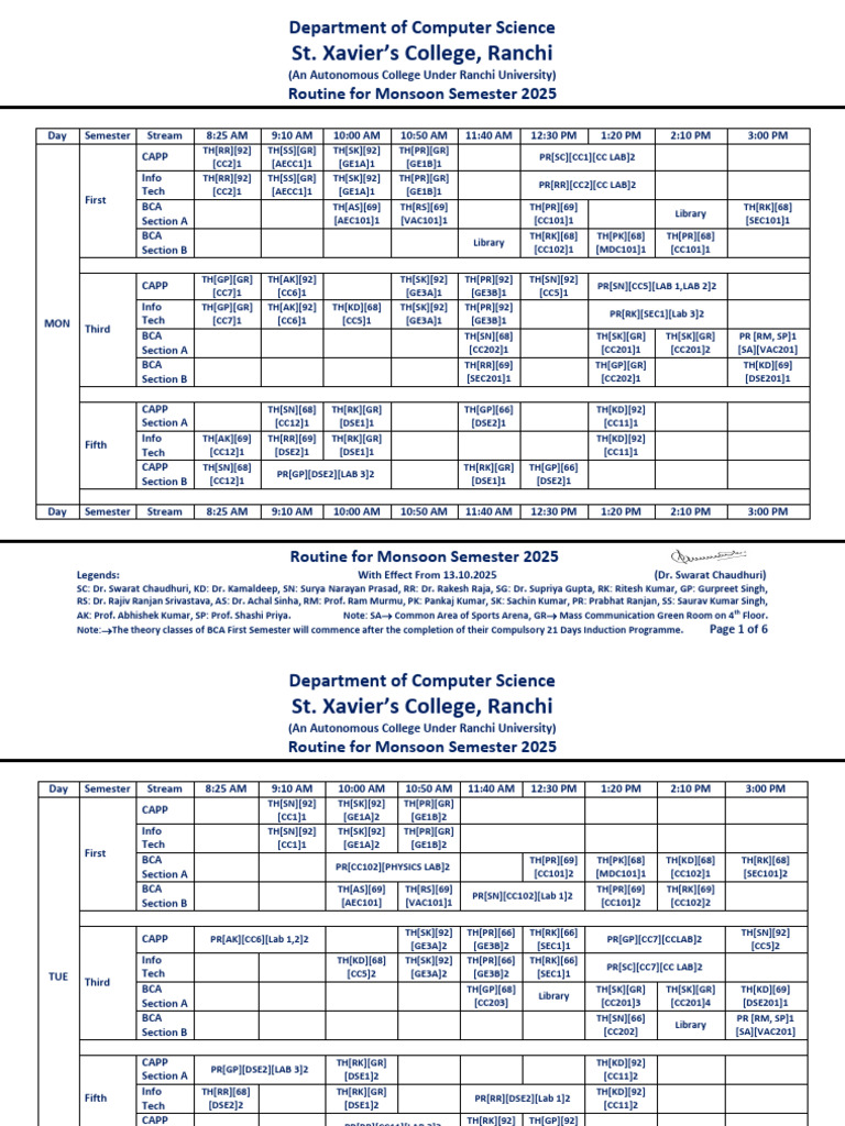 Comprehensive Routine For Monsoon Semester 2025 WEF 13.10.2025 | PDF