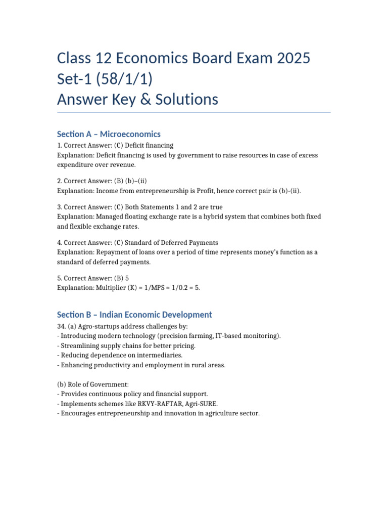 Economics Class12 2025 Solutions | PDF