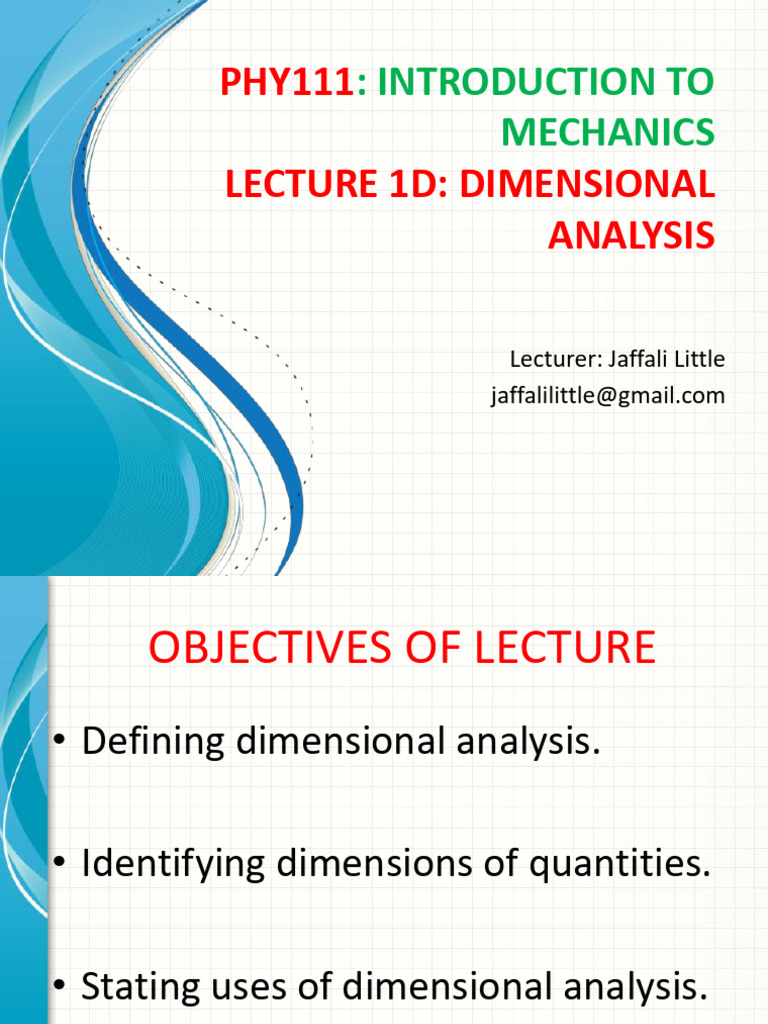 Lecture 1d Dimensional Analysis-1 | PDF | Quantity | Mathematical Concepts