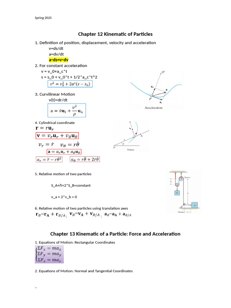 Review Dynamics | PDF | Kinematics | Force