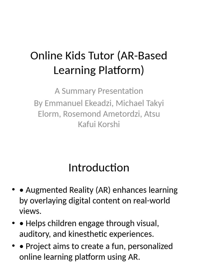 Online Kids Tutor Presentation | PDF