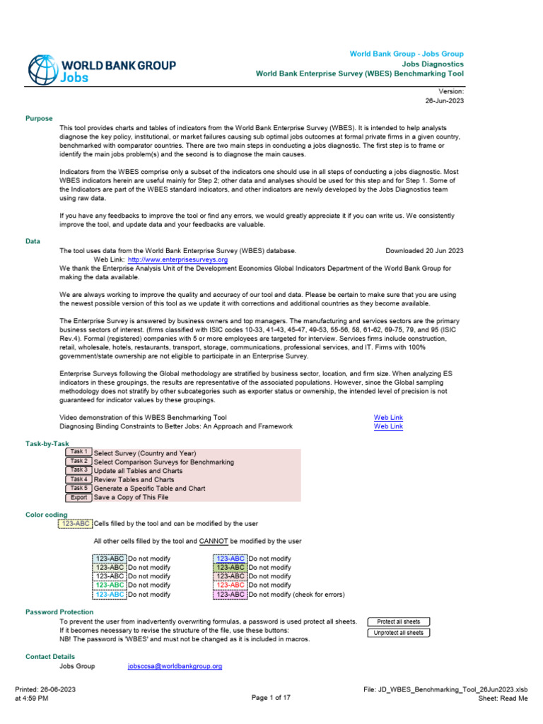 JD WBES Benchmarking Tool 26jun2023 | PDF | Employment | Mean