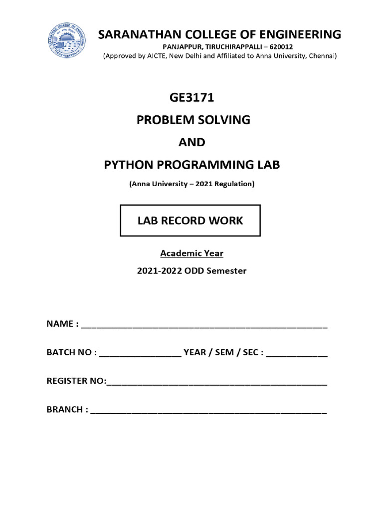 GE3171 PSPP Lab Record Work | PDF
