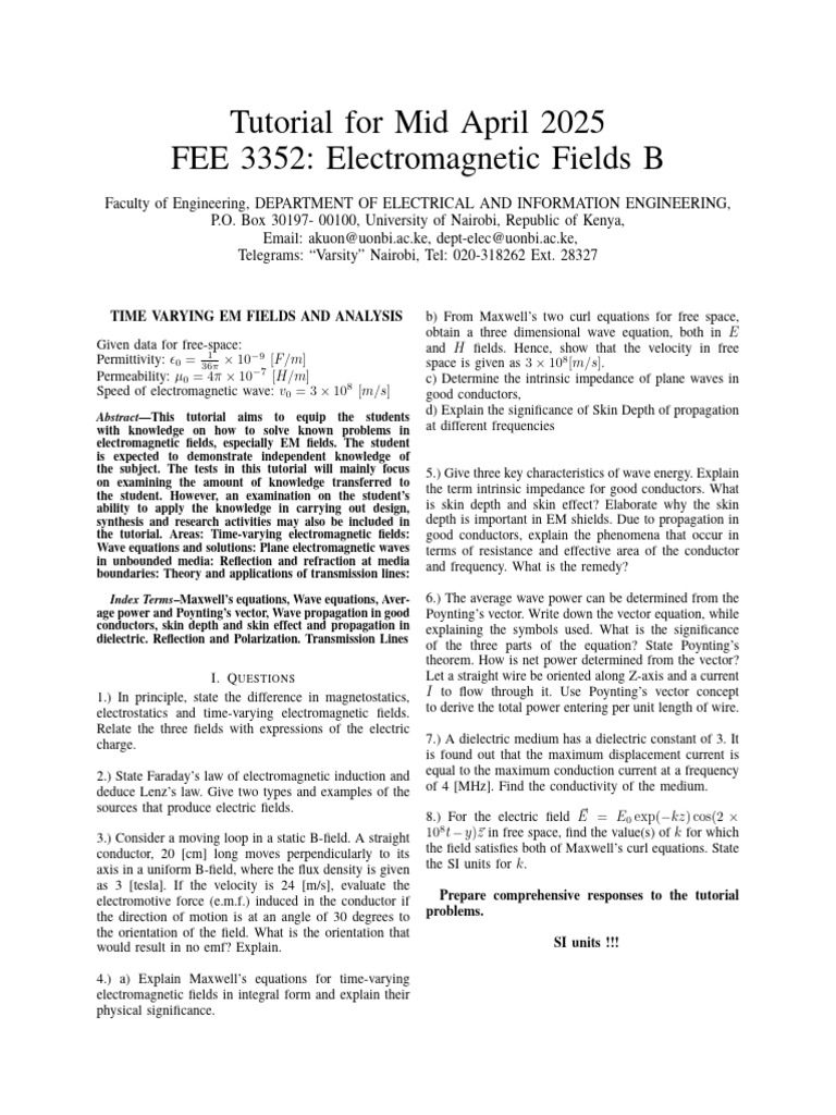 Electromagnetic Fields B Tutorial 2025 | PDF | Waves | Electromagnetic ...