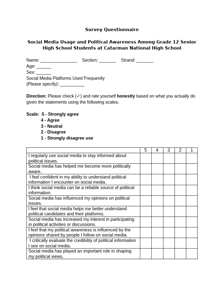 Social Media and Political Awareness Survey | PDF