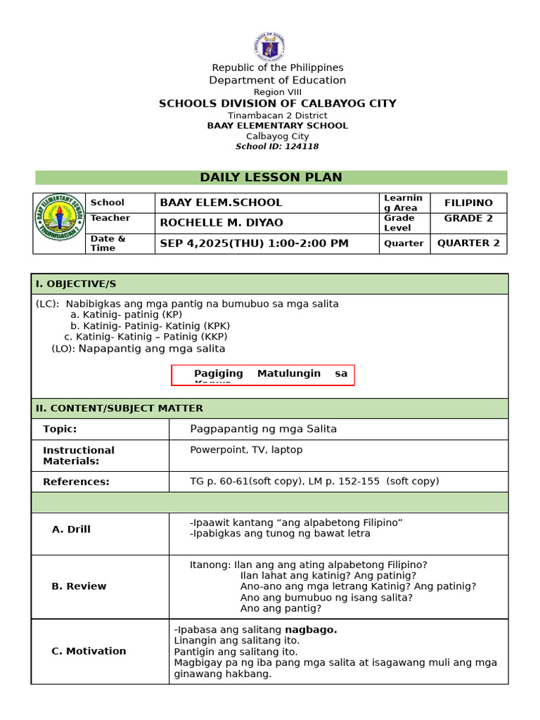 DLP Filipino q2 w2 Day4 | PDF