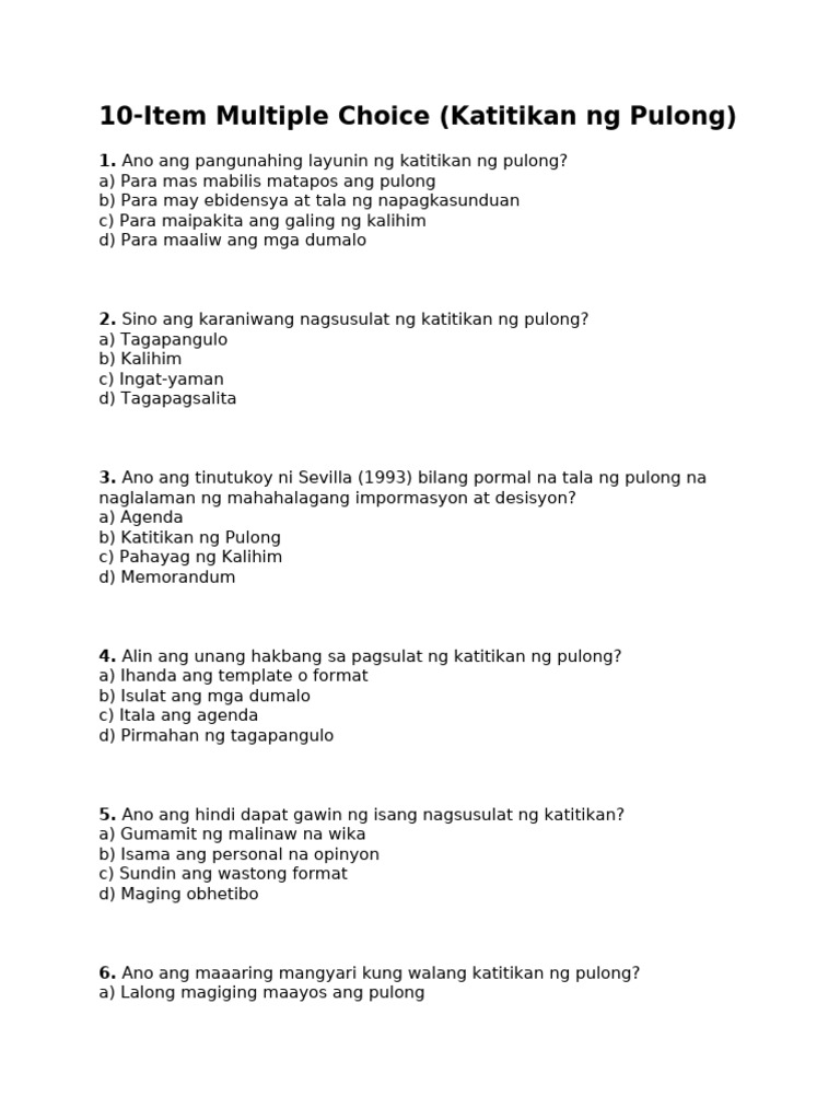 10 Points Filipino Questions | PDF