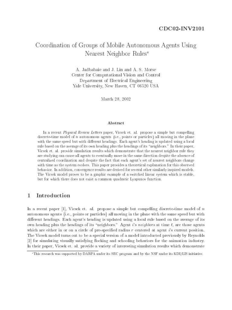 A. Jadbabaie, J. Lin, A.S. Morse - Coordination of Groups of Mobile Autonomous Agents Using ...