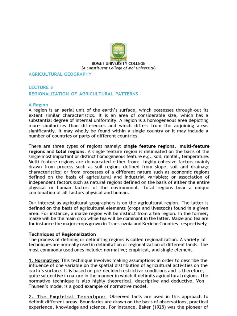 Lecture 3 Regionalization of Agricultural Patterns | PDF | Agriculture ...