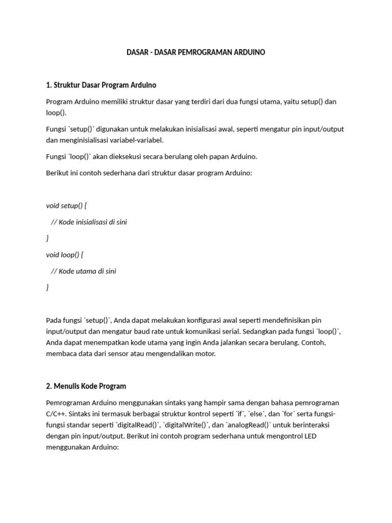 Dasar Dasar Pemrograman Arduino | PDF