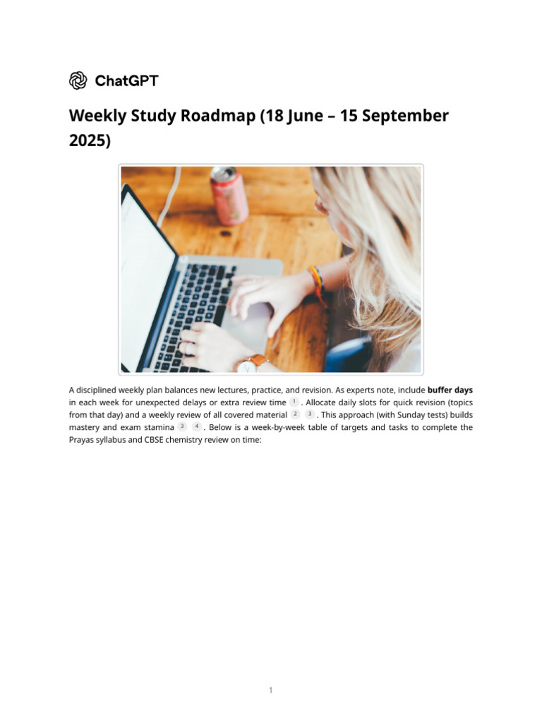 Weekly Study Roadmap (18 June - 15 September 2025) | PDF | Mathematics ...