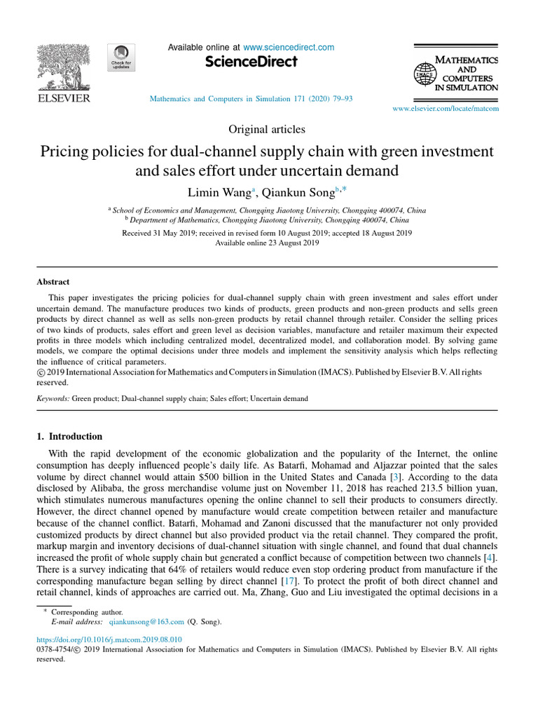 Pricing Policies For Dual-Channel Supply Chain With Green Investment ...