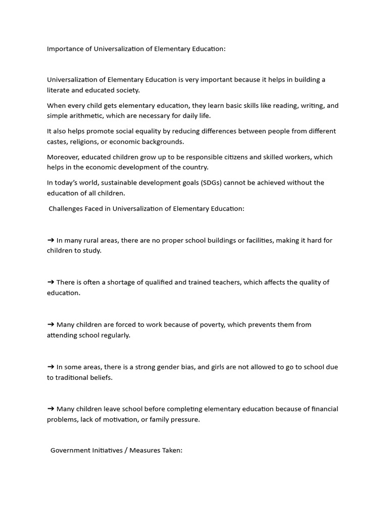 Universalization of Elementary Education | PDF | Primary Education ...