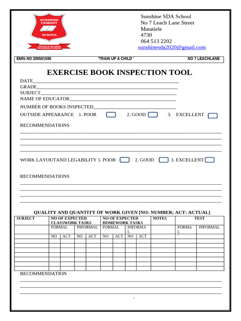 Exercise Book Inspection Tool | PDF