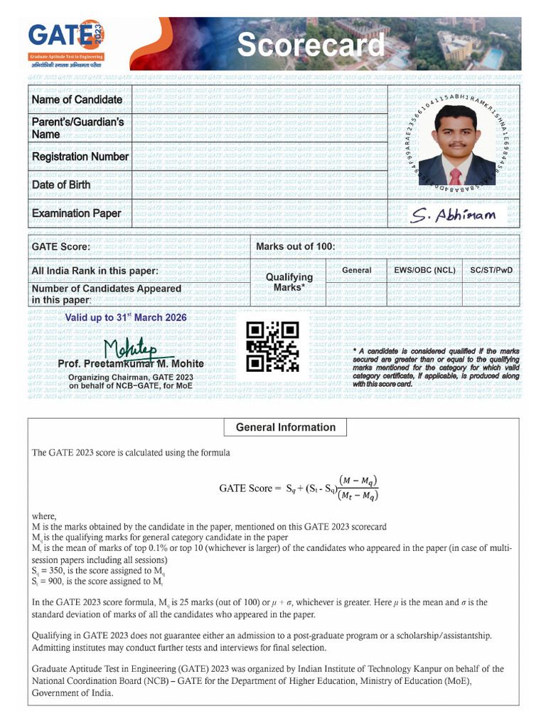 Gate 2023 Score Card | PDF