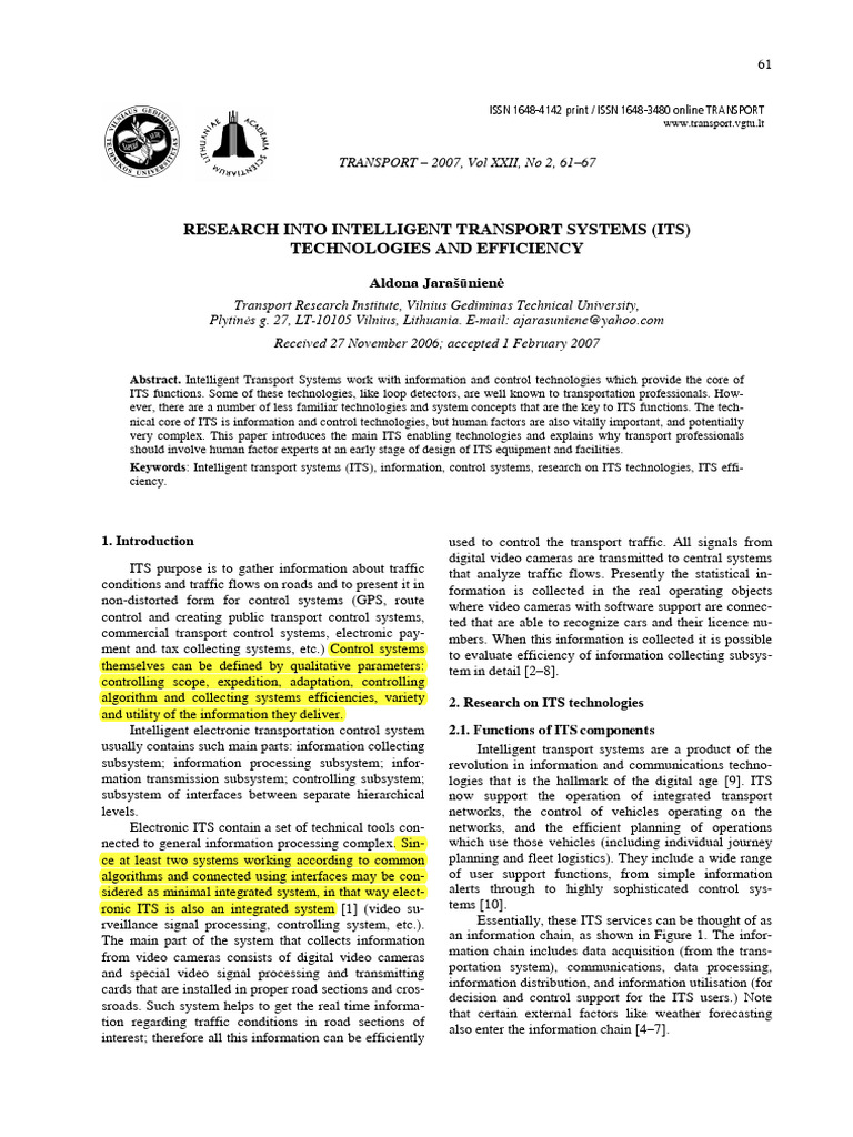 Research Into Intelligent Transport Systems ITS Te | PDF | Traffic ...