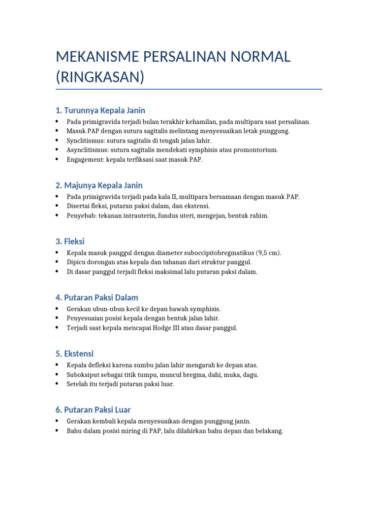 Mekanisme Persalinan Normal Terperinci | PDF