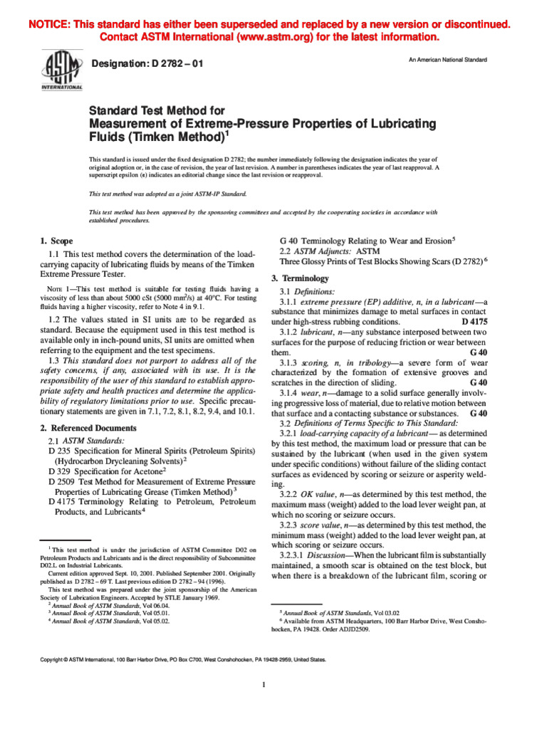 ASTM D2782: Lubricant Pressure Test | PDF | Chemical Substances ...