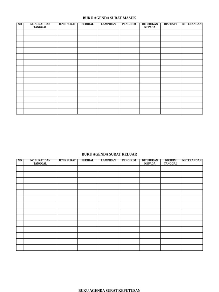 Buku Agenda Surat Masuk | PDF