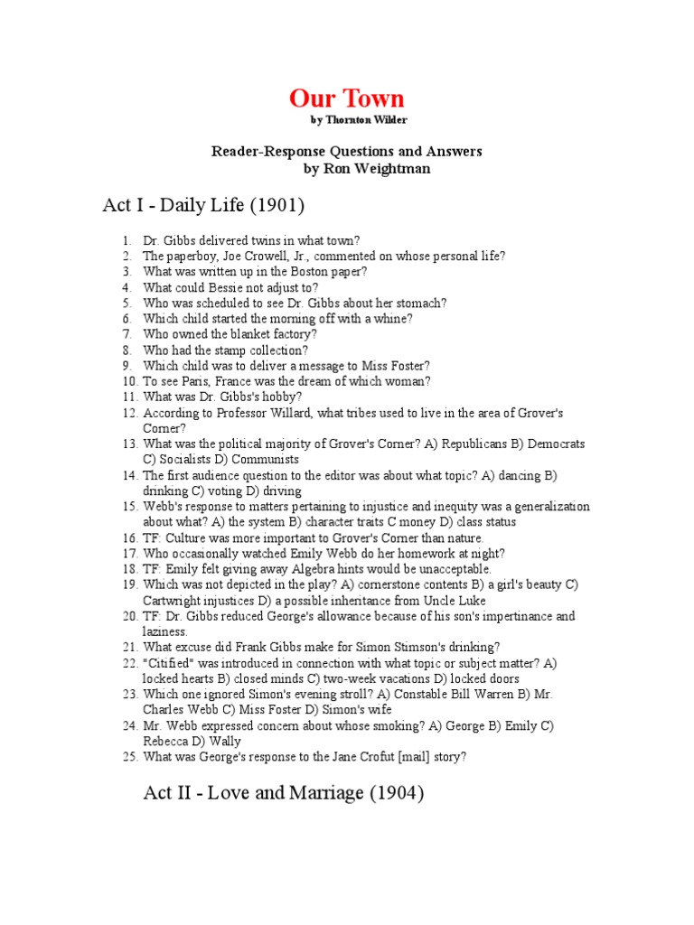 Our Town Questions | PDF