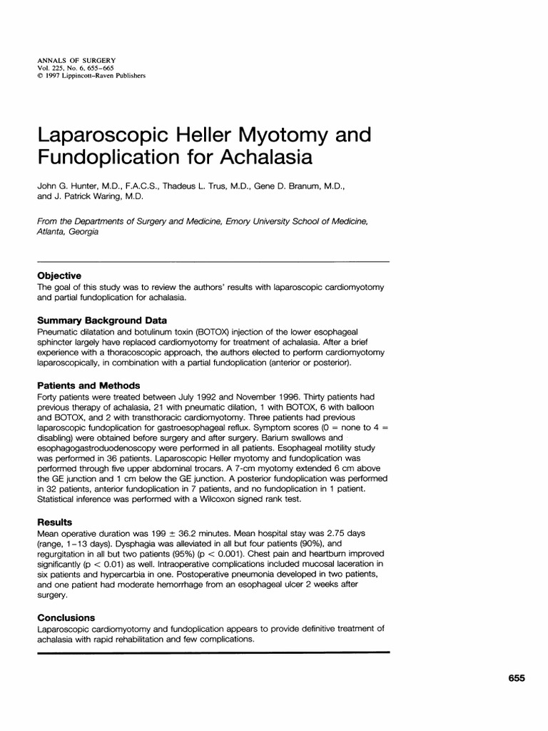 1997 - Hunter Et Al - Laparoscopic Heller Myotomy and Fundoplication ...