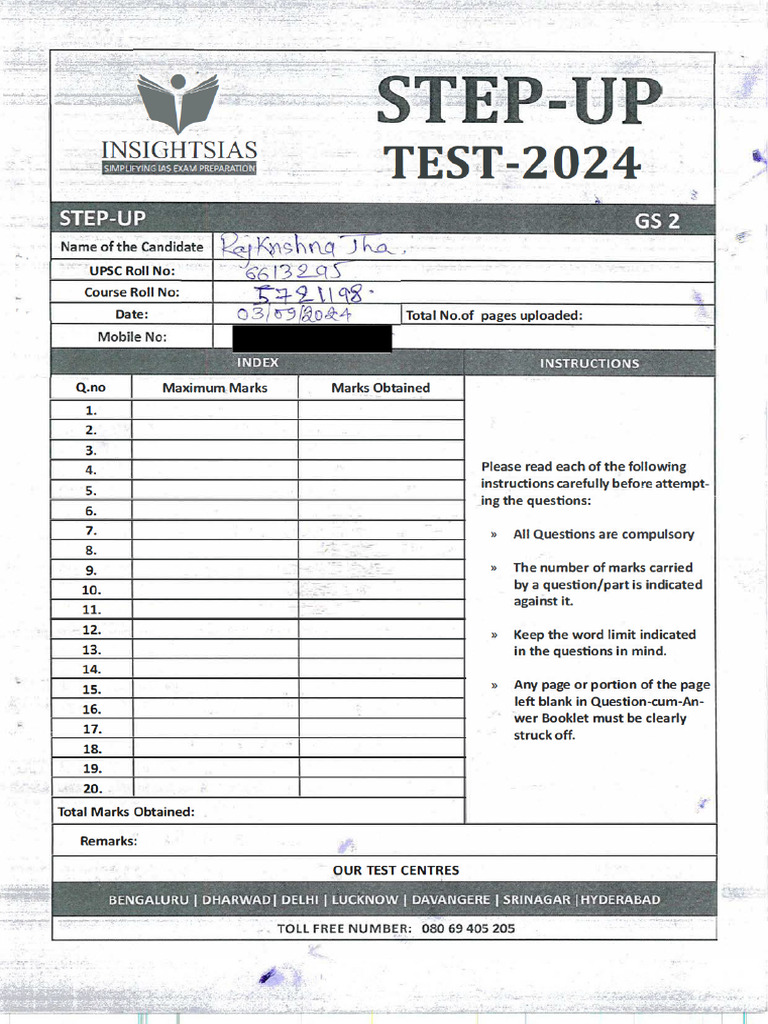 Raj Krishna Jha Upsc 2024 Gs 2 Topper Copy Updated | PDF