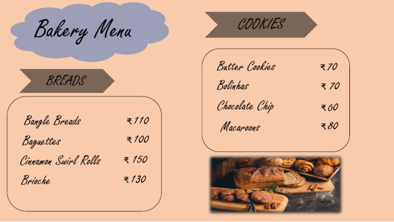 Bakery Menu: Cookies and Breads | PDF