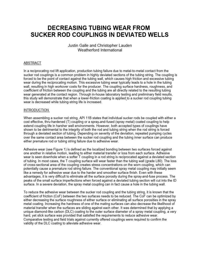 Decreasing Tubing Wear From Sucker Rod Couplings in Deviated Wells ...