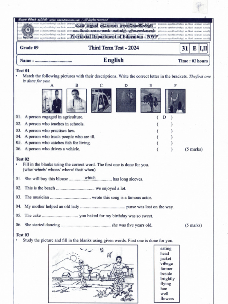 Grade 09 English Paper NWP 2024 With Answers Past Papers Wiki | PDF