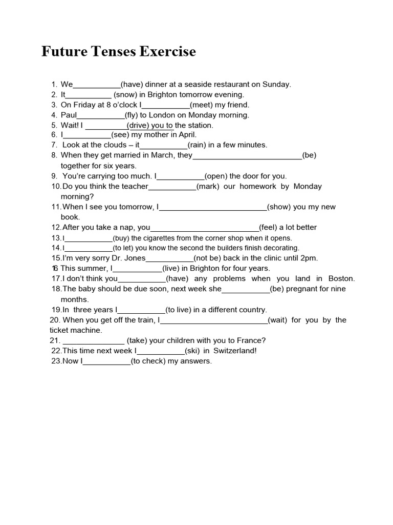 Future Tenses Exercises for 4 ESO | PDF