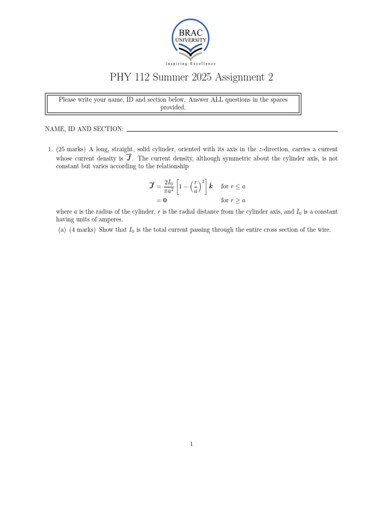 PHY - 112 Assignment 2 | PDF