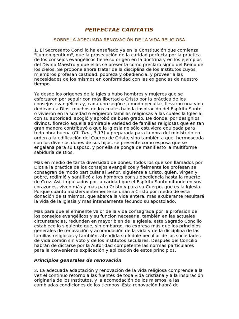 Perfectae Caritatis | PDF | Cristo (título) | Iglesia Católica