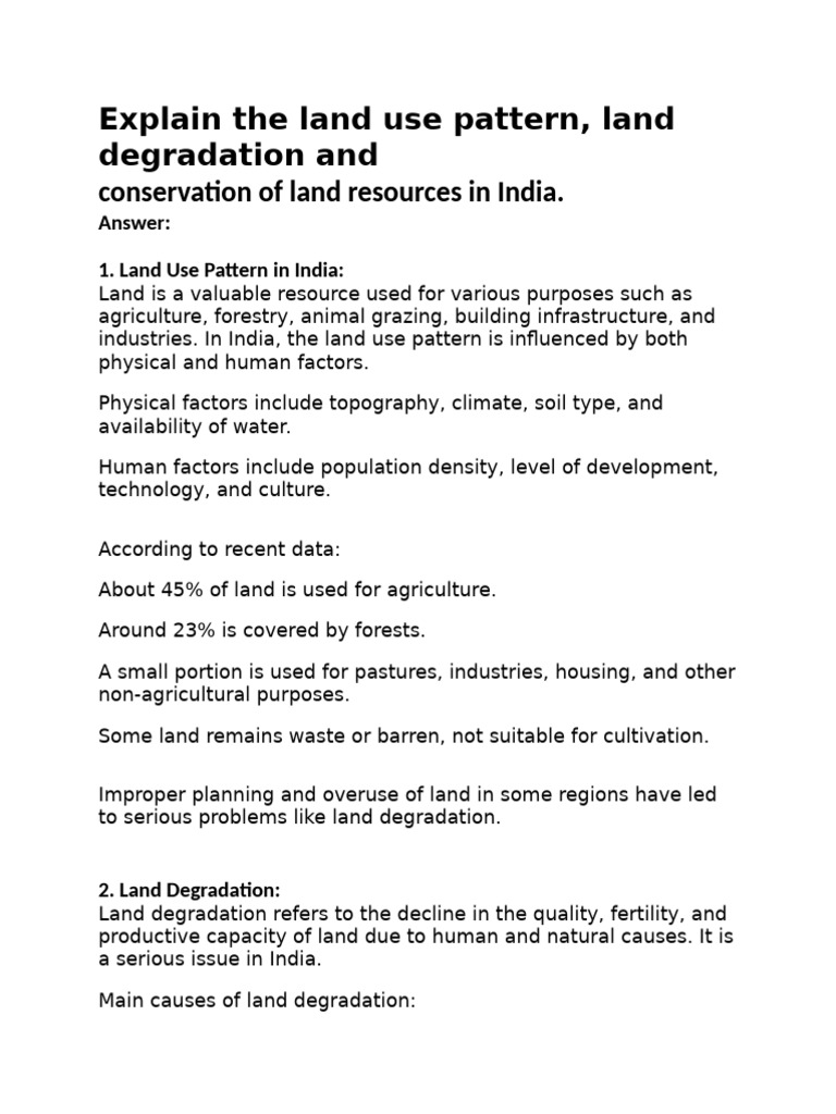 Explain The Land Use Pattern, Land Degradation and | PDF