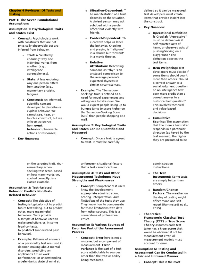 Understanding Psychological Testing Assumptions | PDF | Psychometrics ...