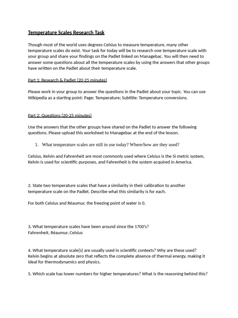 Temperature Scales Research | PDF