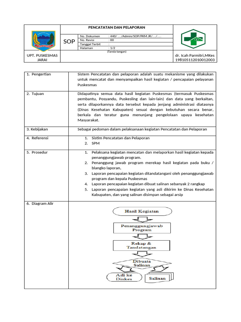 Sop Pencatatan Dan Pelaporan | PDF