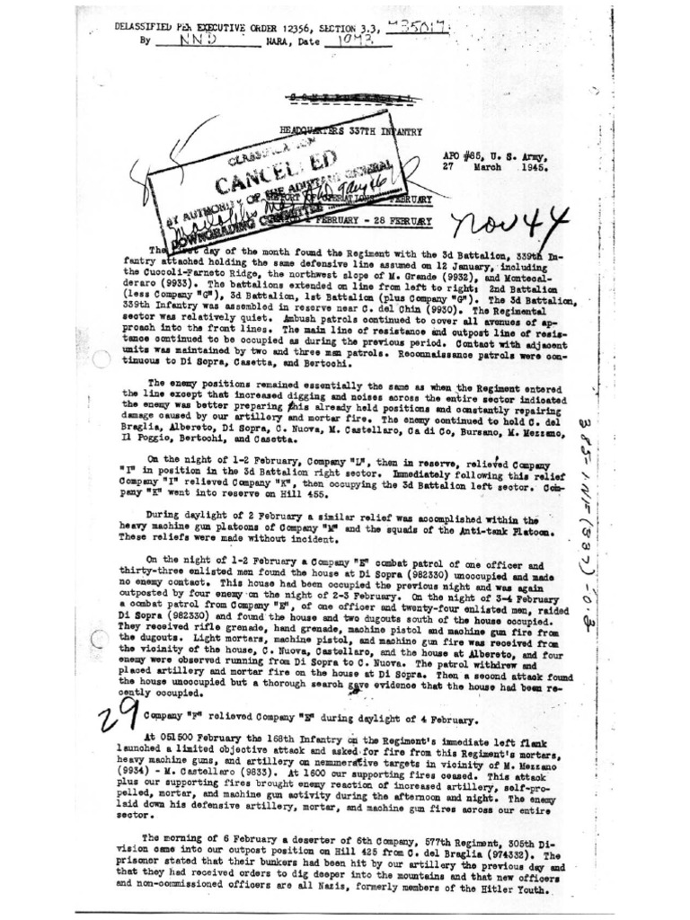 85th Div 1945 Feb 337th Ops Report | PDF