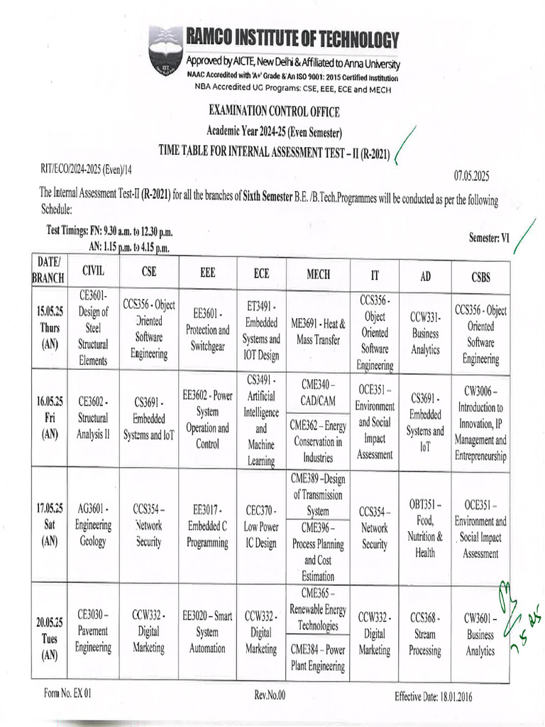 14 IAT II Time Table For III Year | PDF
