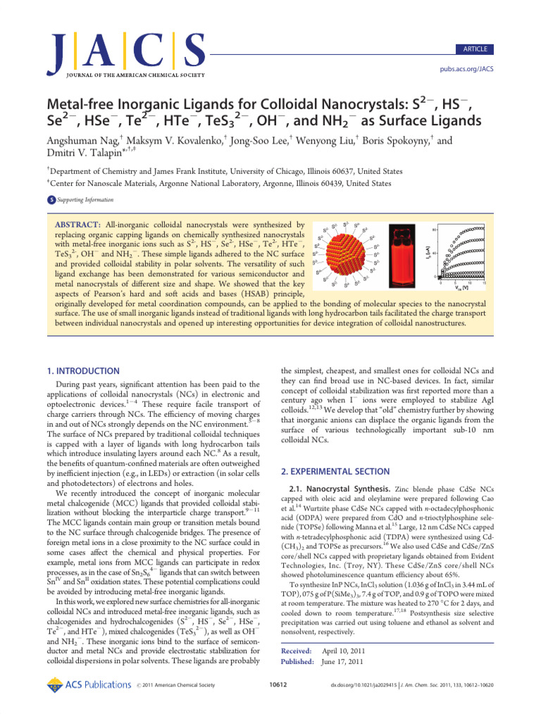 Chapter-4 Talapin JACS 2011 | PDF | Coordination Complex | Chemistry