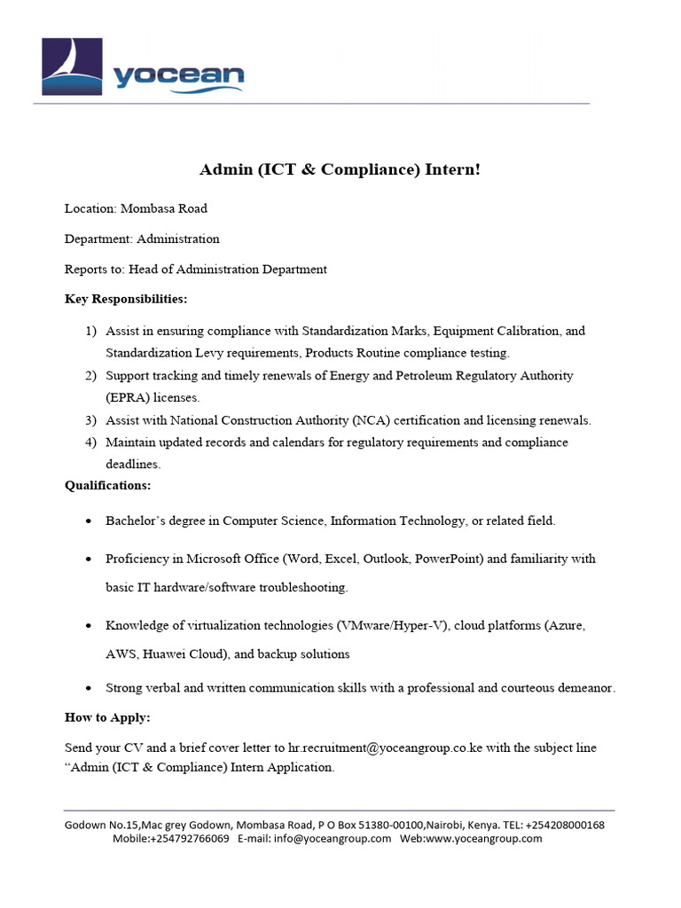 Admin ICT & Compliance Intern Position | PDF